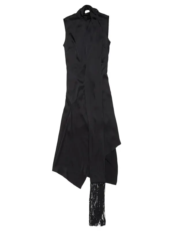 Acne Studios Sleeveless Asymmetrical Mid-calf Dress With Fringe - Black