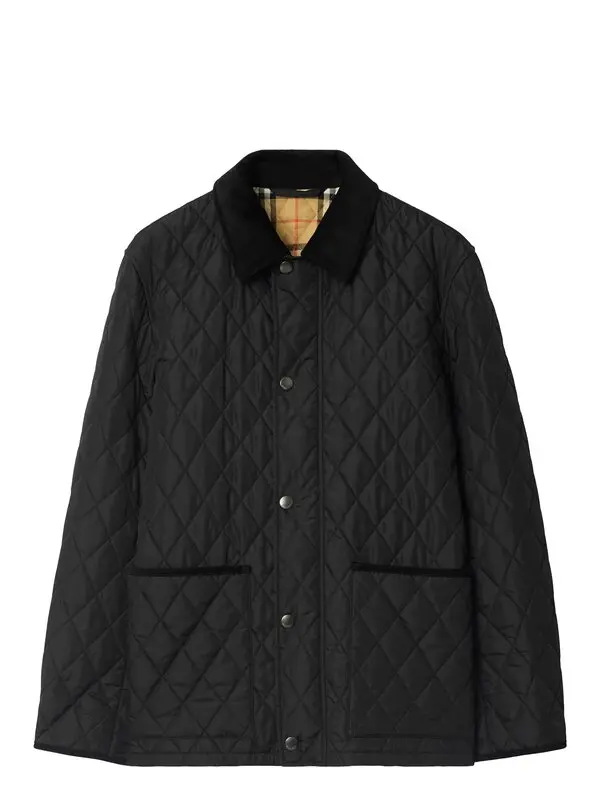 Burberry Quilted Barn Jacket With Corduroy Collar - Black