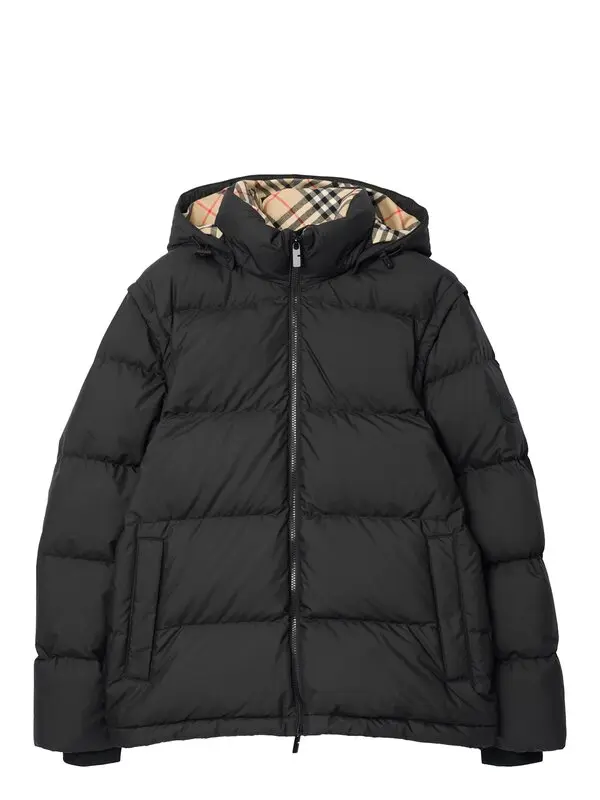 Burberry Detachable Sleeve Quilted Puffer Jacket With Drawcord Hem - Black