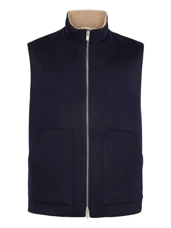 LARDINI Wool-cashmere Zip-up Gilet - Navy