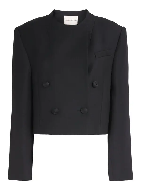 Camilla And Marc Double-breasted Cropped Blazer - Black