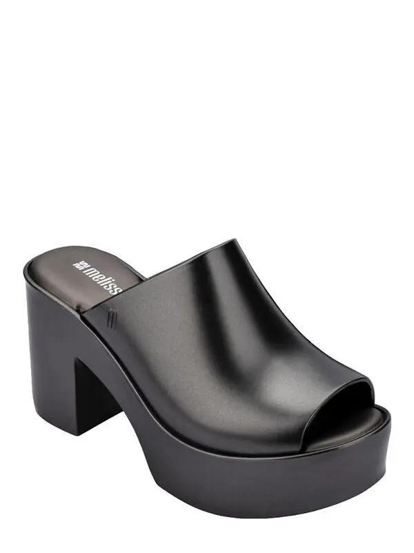 Melissa Metallic Platform Mule Heels - Dark Silver