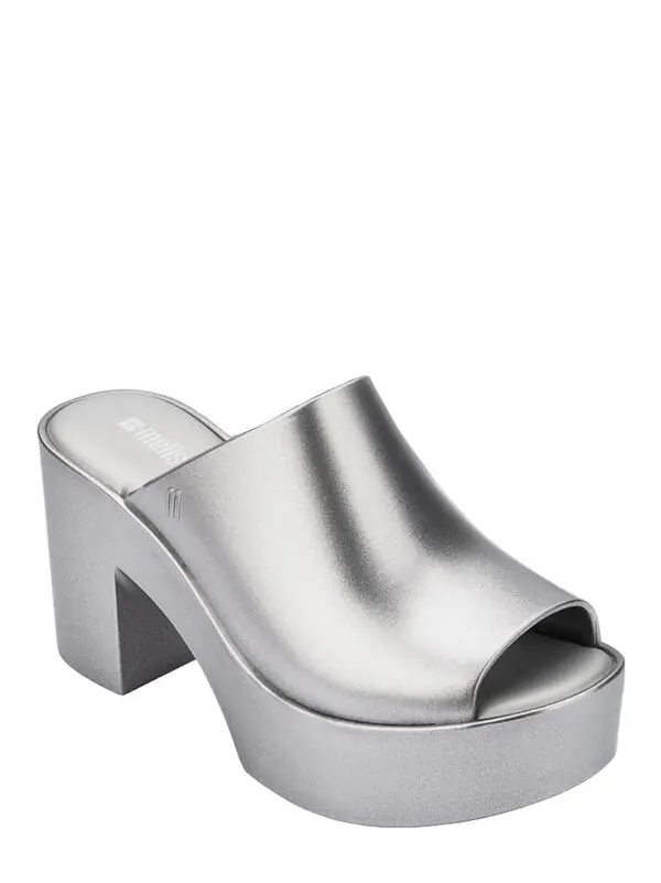 Melissa Metallic Platform Mule Heels - Light Silver