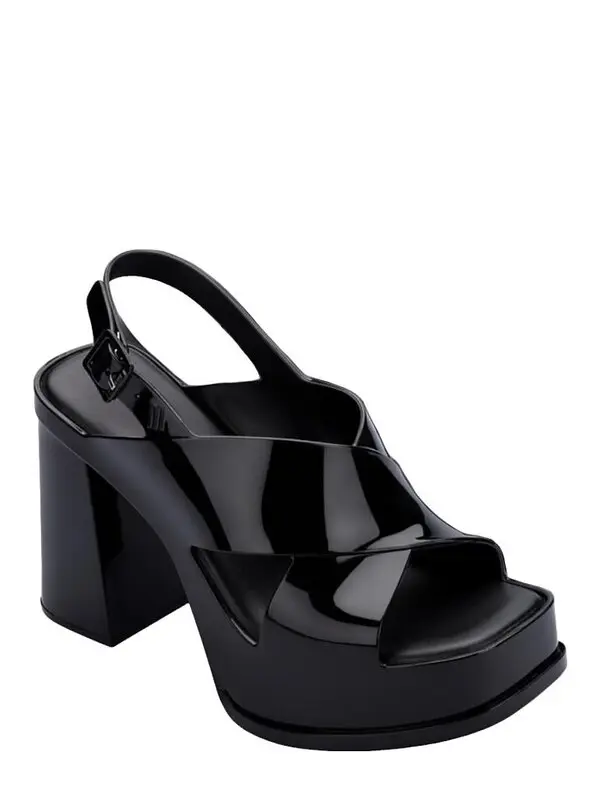 Melissa Platform Cross Strap Heeled Sandals - Black