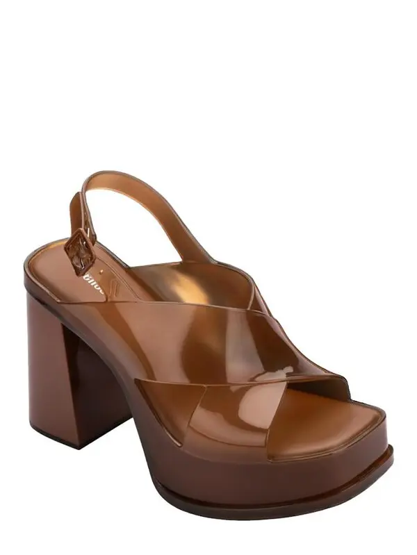 Melissa Platform Cross Strap Heeled Sandals - Brown