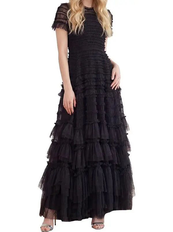 NEEDLE & THREAD Valentine Ruffle Maxi Gown - Graphite