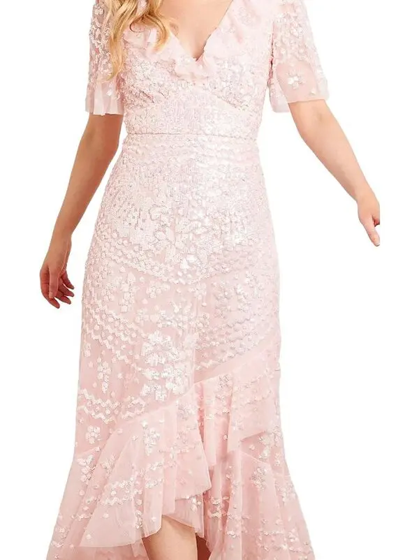 NEEDLE & THREAD Anais Sequin Frill Ankle Gown - Seashell