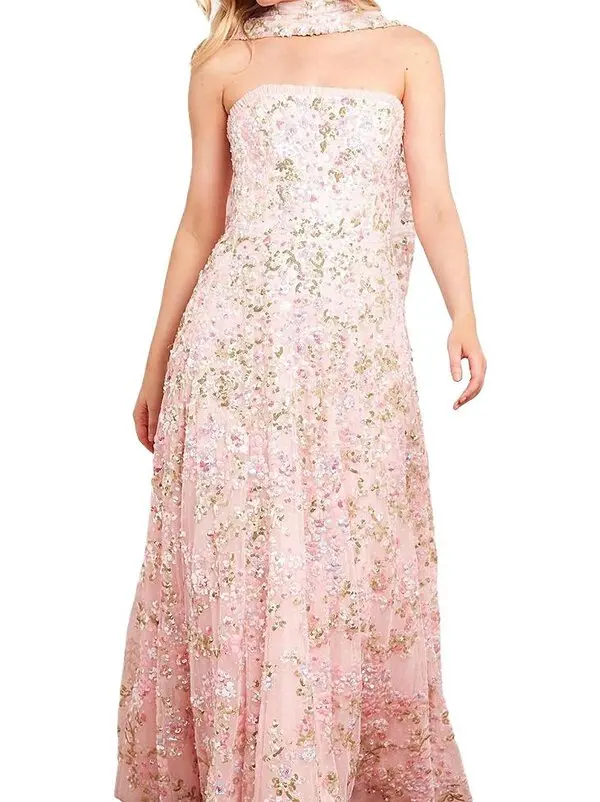 NEEDLE & THREAD Dream Garland Strapless Gown - Seashell/multi