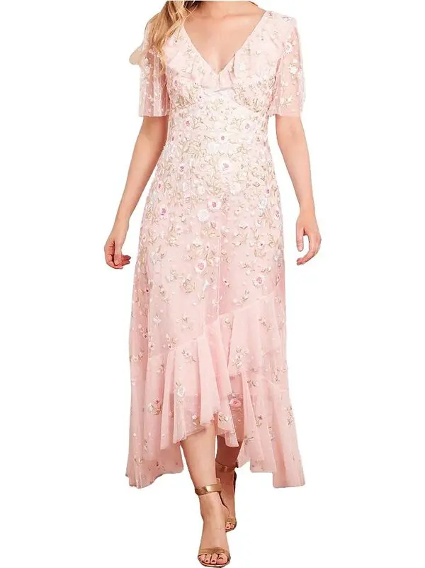 NEEDLE & THREAD Ethereal Blooms Frill Ankle Gown - Seashell/multi