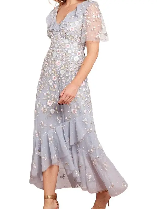 NEEDLE & THREAD Ethereal Blooms Frill Ankle Gown - Skylight/multi
