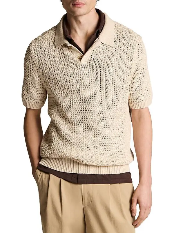 Vince Seed Stitch Rib Short Sleeve Polo - Dark Blanco