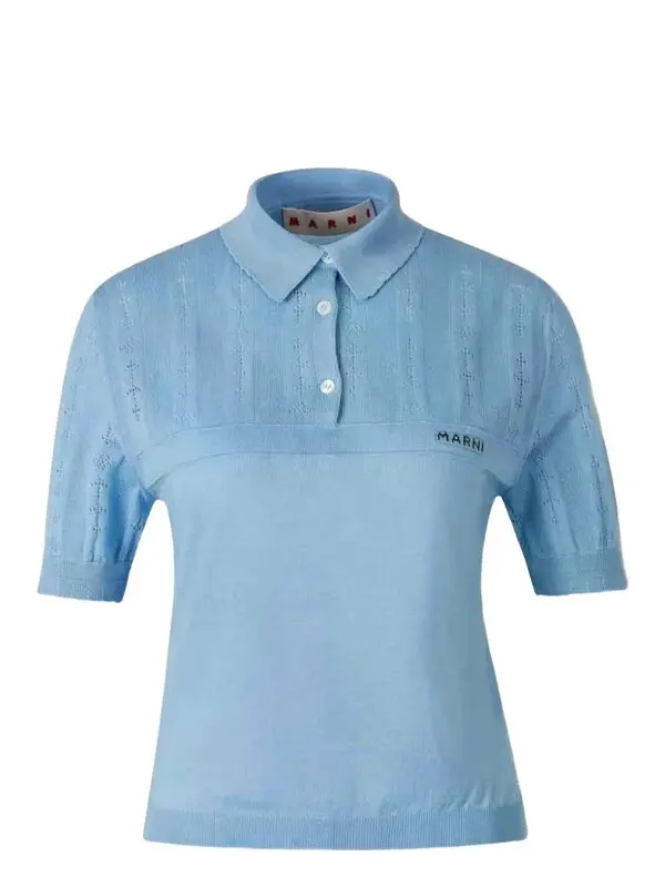 Marni Pointelle Knit Polo Shirt - Blue