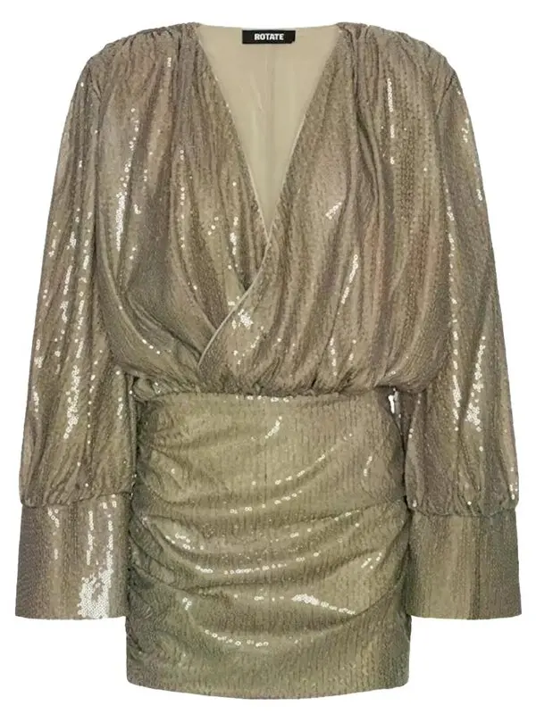 ROTATE BY BIRGER CHRISTENSEN Sequin-embellished Ruched Dress - Neutrals