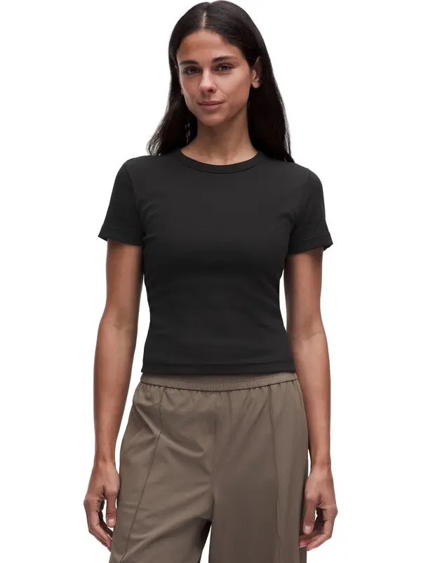 Lululemon Ribbed Cotton Fitted Cropped T-shirt - Black