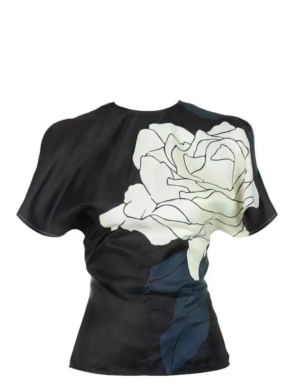 Victoria Beckham Floral-print Gathered Top - Black