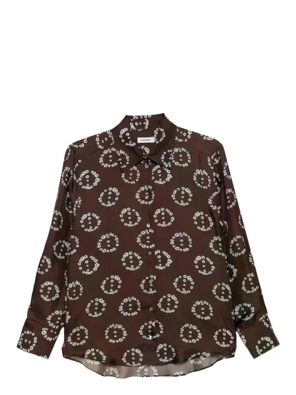 Sandro Floral Print Silk Shirt - Brown