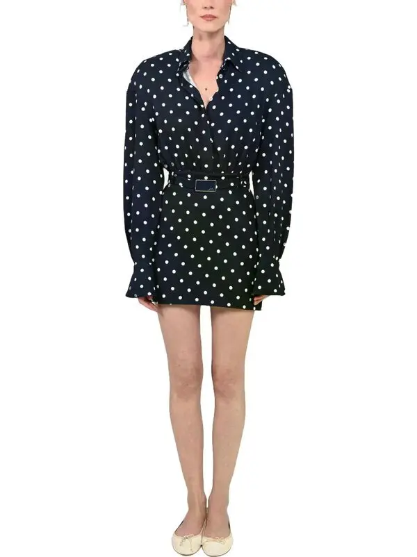 ROWEN ROSE Polka Dot Belted Dress - Blue