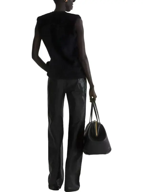 MUGLER Brushed Knit Sleeveless V-neck Top - Black