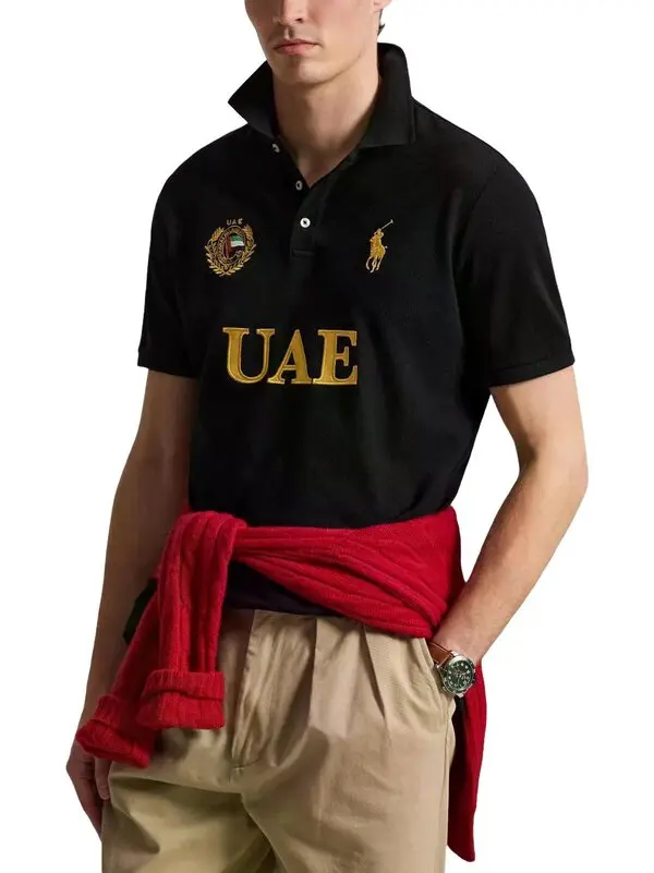Polo Ralph Lauren Uae Embroidered-logo Polo Shirt - Black
