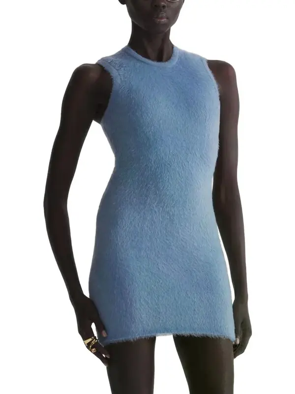 MUGLER Brushed Knit Mini Dress - Blue
