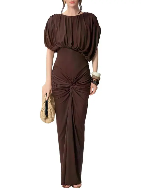 CONCEPTO Zena Gathered Maxi Dress - Brown