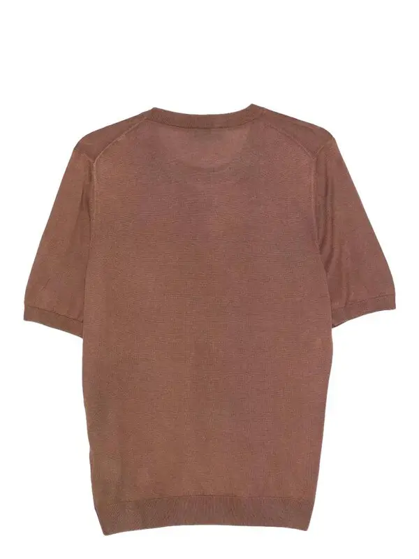 BARBA NAPOLI Knitted Crew Neck Short Sleeve T-shirt - Brown