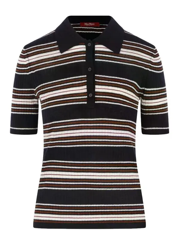 Max Mara Striped Ribbed Polo Sweater - Blue
