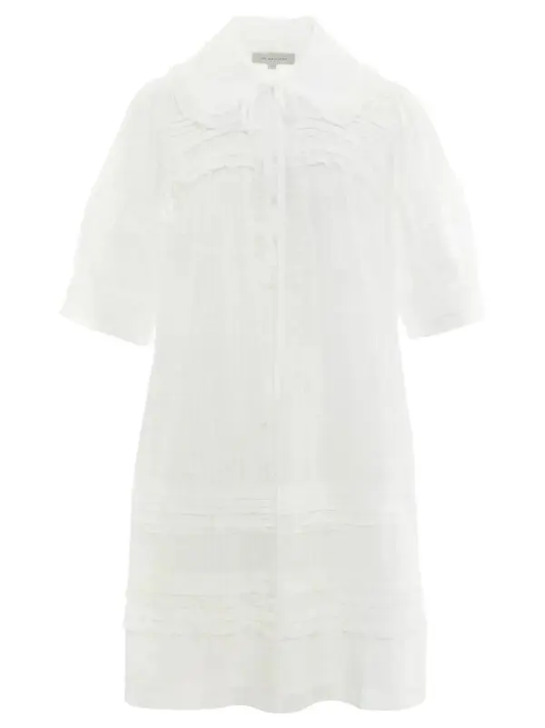 LEE MATHEWS Victoria Ruffled Pintuck Mini Dress - White