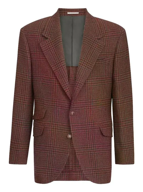 Brunello Cucinelli Cashmere Prince Of Wales Cavallo Tailor Blazer - Brown