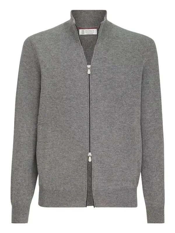 Brunello Cucinelli Cashmere High-neck Zipper Cardigan - Grey