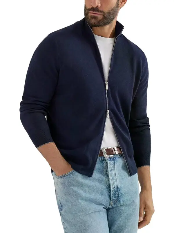 Brunello Cucinelli Cashmere High-neck Zipper Cardigan - Blue