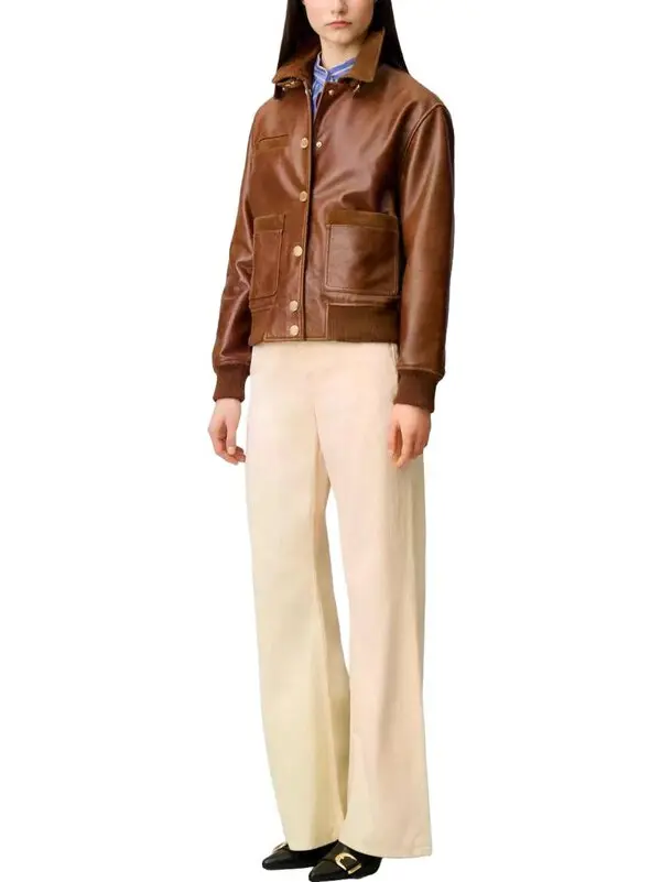 Claudie Pierlot Pointed Collar Leather Jacket - Brown