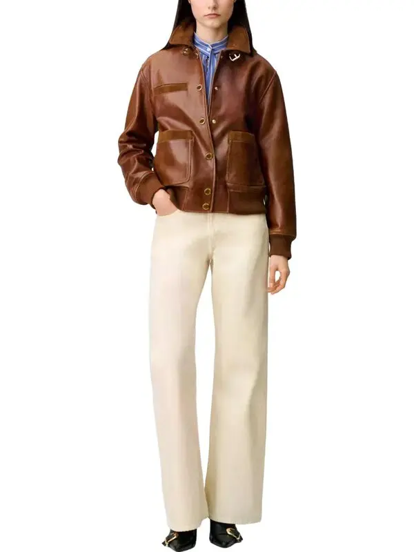 Claudie Pierlot Pointed Collar Leather Jacket - Brown