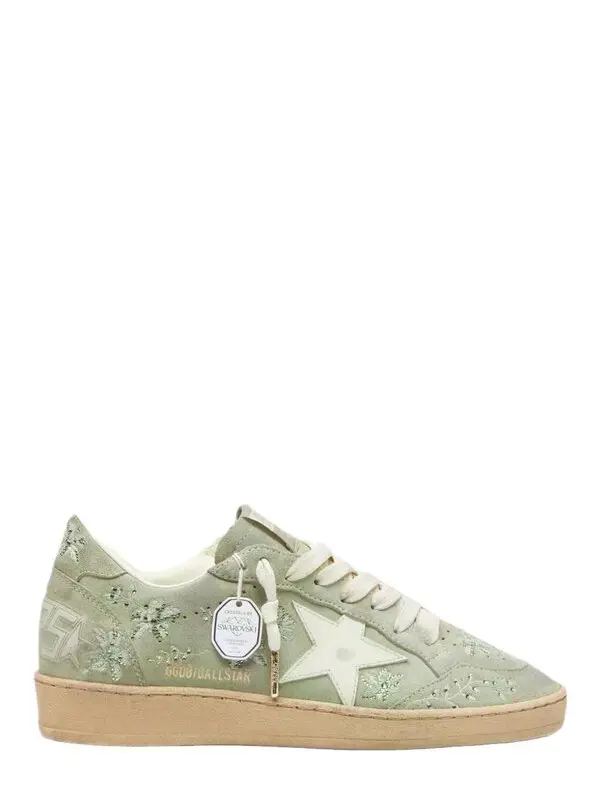 GOLDEN GOOSE Ball Star Suede Sneakers With Swarovski Embroidery - Green