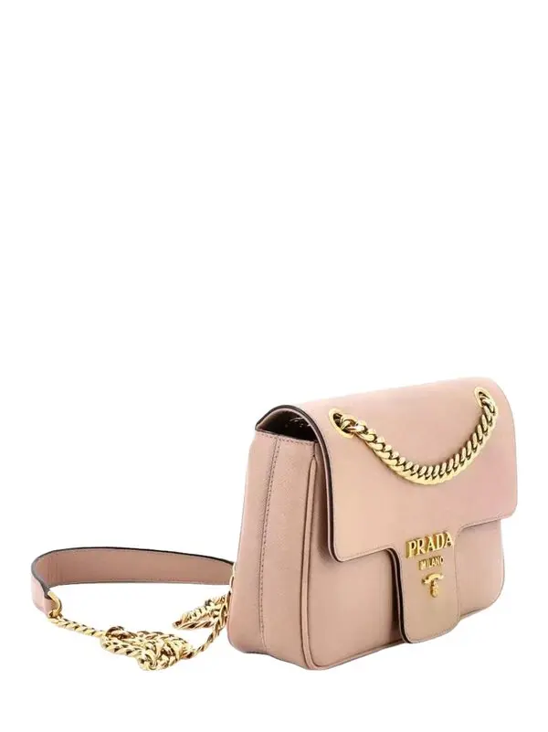 Prada Saffiano Leather Pattina Flap Shoulder Bag - Neutrals