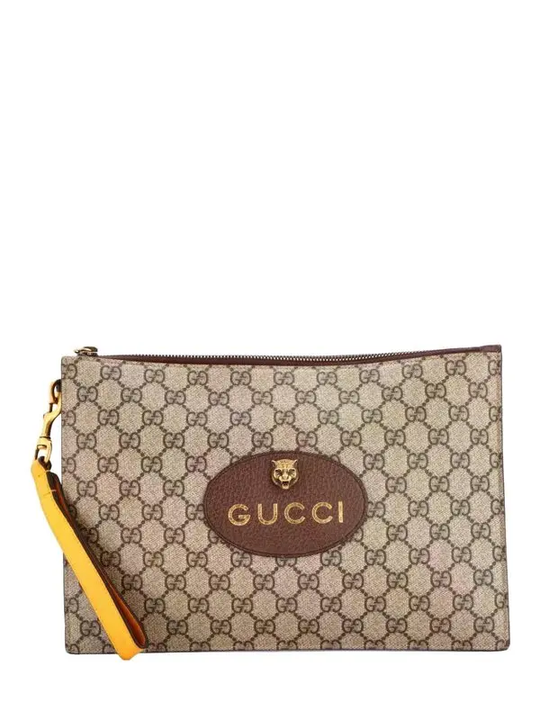 Gucci Gg Coated Canvas Neo Vintage Wristlet Pouch - Brown