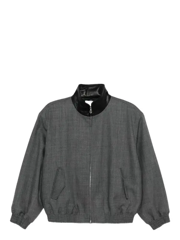 Sandro Wool Jacket With Leather Stand-up Collar - Grey