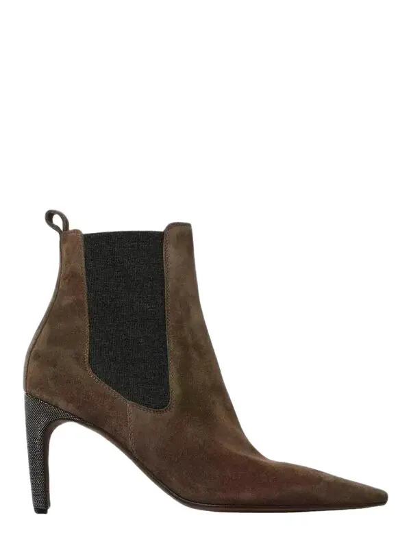 Brunello Cucinelli Monili-embellished Suede Ankle Boots - Brown