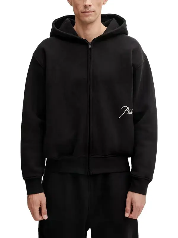 Rhude Logo Embroidered Zip-up Hoodie - Black