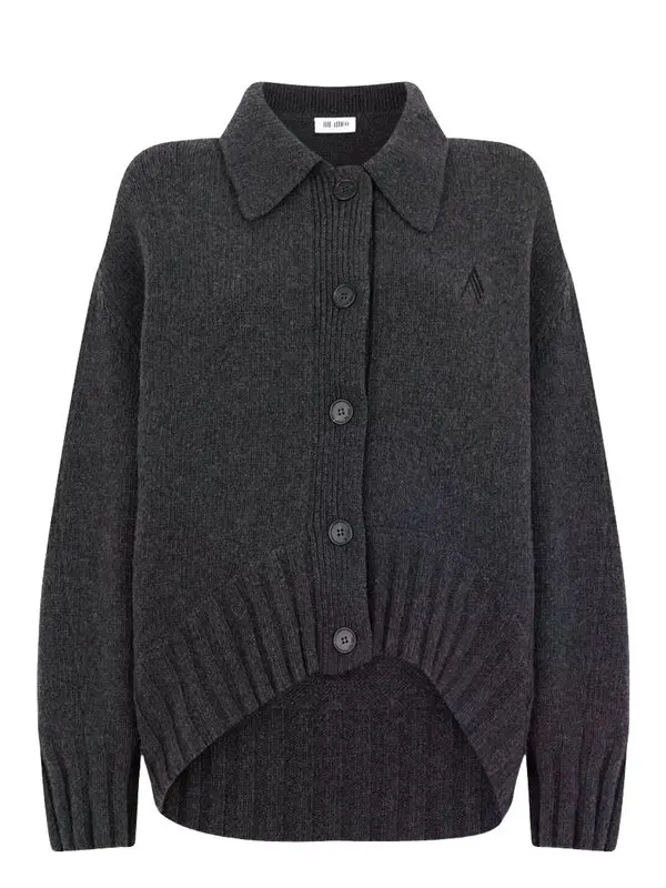 Attico Logo Embroidered Ribbed Cardigan - Grey