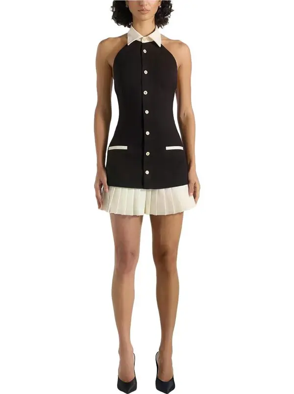 Manière De Voir Jasmine Halterneck Pleated Mini Dress - Black