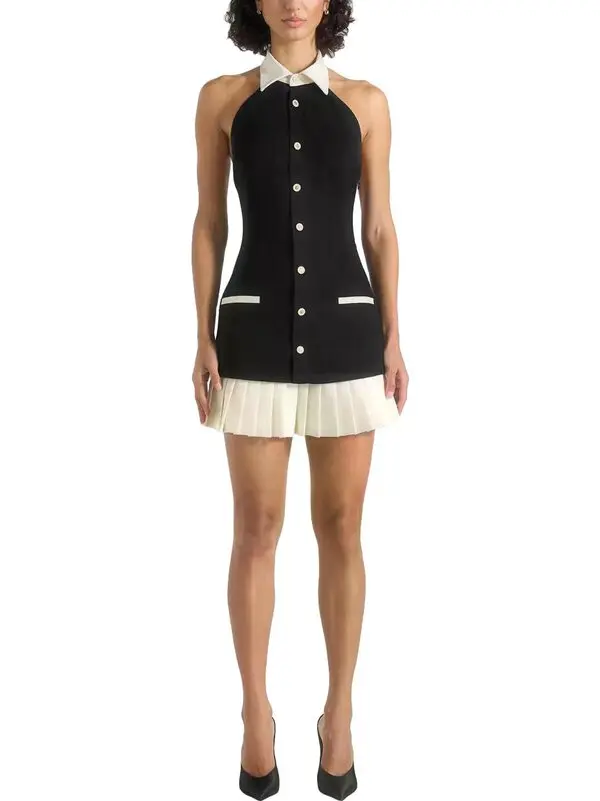 Manière De Voir Jasmine Halterneck Pleated Mini Dress - Black