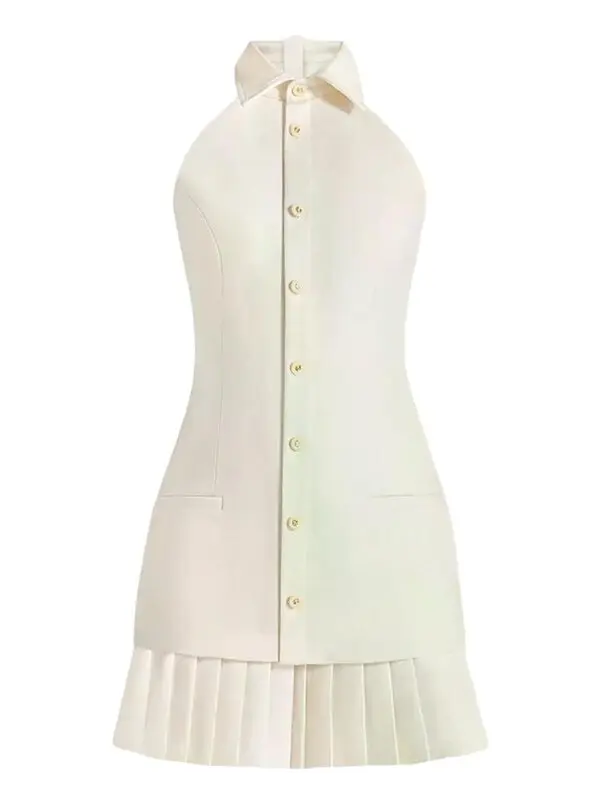 Manière De Voir Cream Halterneck Pleated Mini Dress - Neutrals