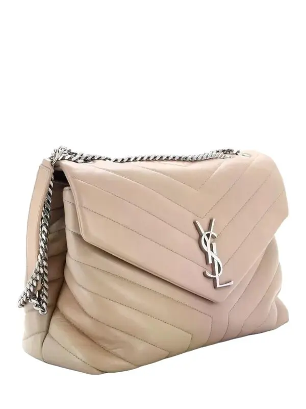 Saint Laurent Loulou Matelasse Chevron Leather Medium Shoulder Bag - Neutrals