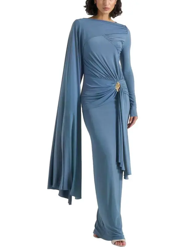 Manière De Voir Edena Asymmetric Ruched Draped Maxi Dress - Blue