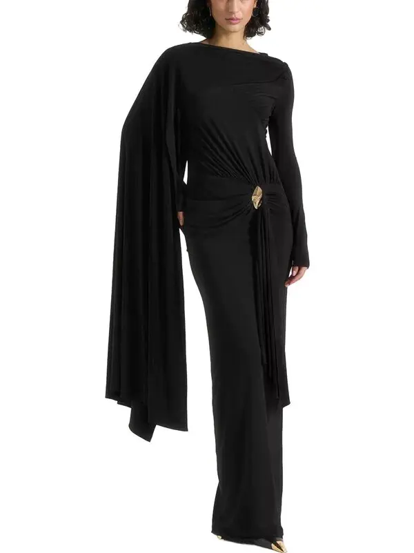 Manière De Voir Asymmetric Ruched Draped Maxi Dress - Black
