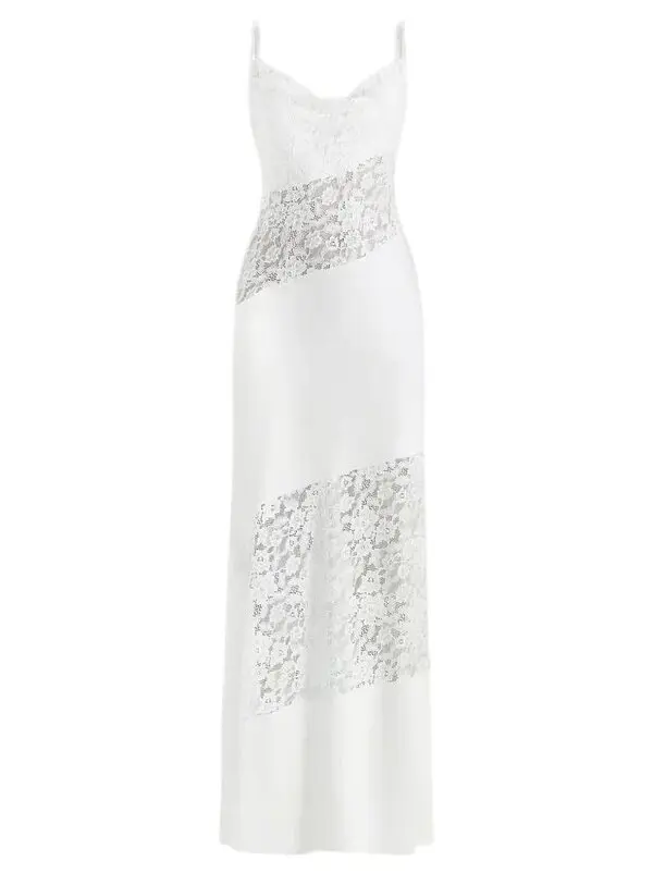 Manière De Voir Asymmetric Lace Maxi Dress - White
