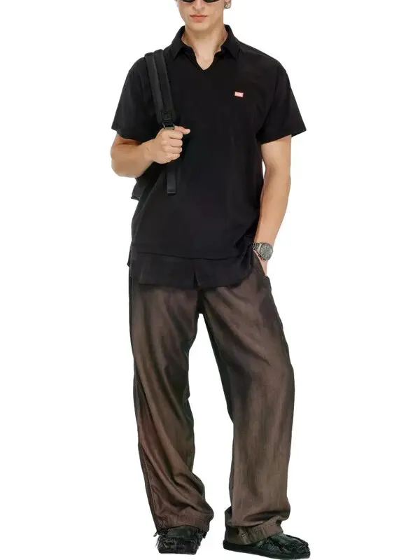 DIESEL® Jersey Polo Shirt With Check Flannel Trims - Black