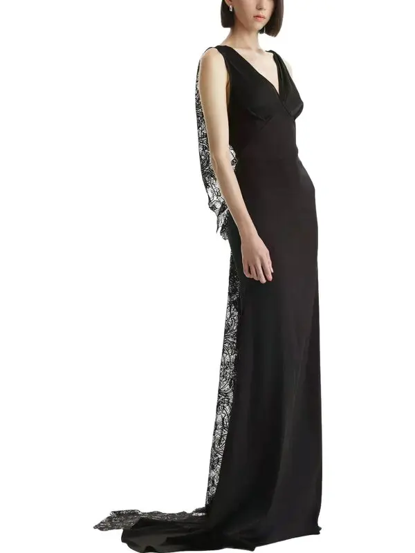 2310 STUDIO Lace Trim Open-back Maxi Dress - Black