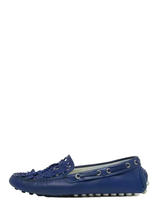 Dior Leather Loafers With Floral Appliqués - Blue